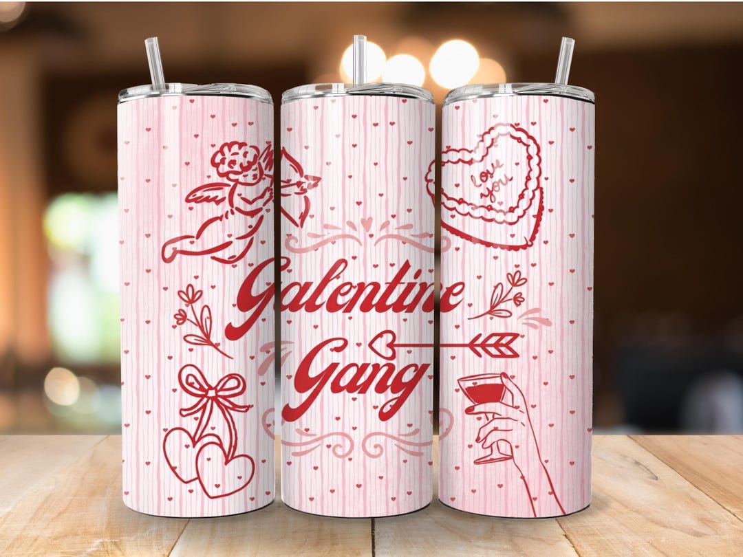 Galentine Gang Line Art Illustration 20oz Tumbler : Pink Heart Design ...