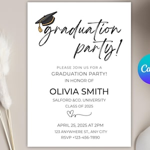 Graduation Party Invitation Template: Class of 2025, Printable Canva ...