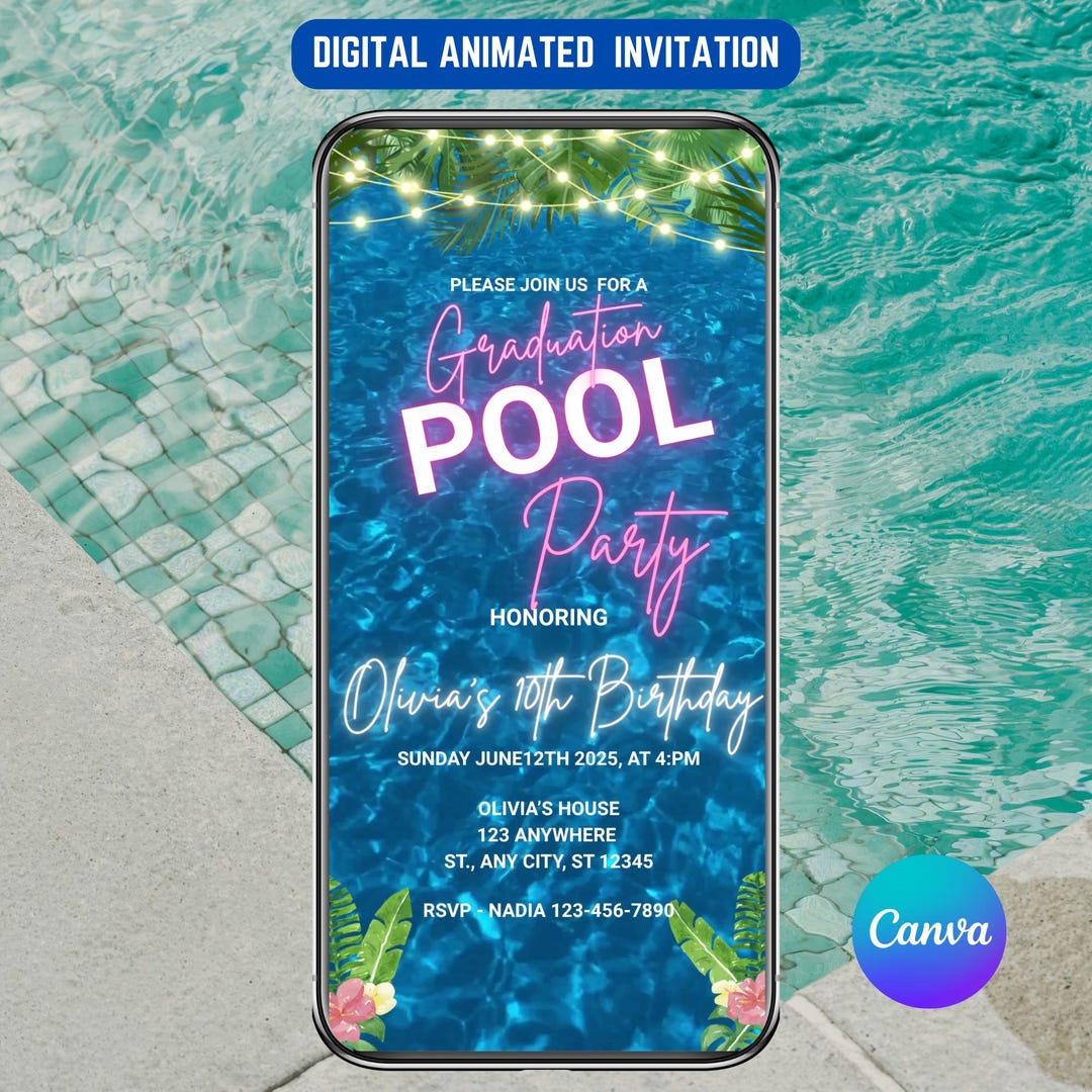 Graduation Pool Party Invitation, Class of 2025 Celebration Invite ...