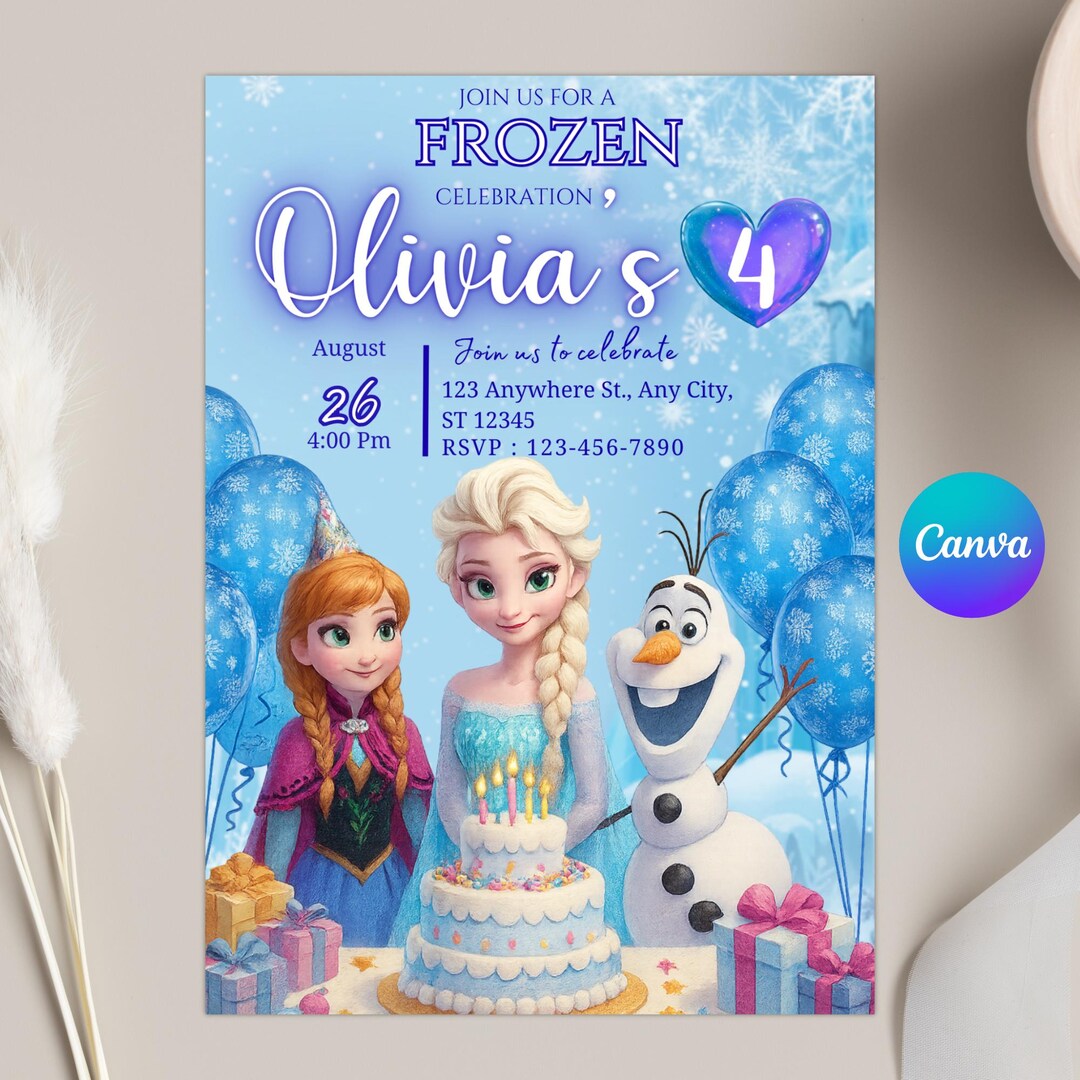 Editable Frozen 4th Birthday Invitation Template, Printable Frozen Elsa ...