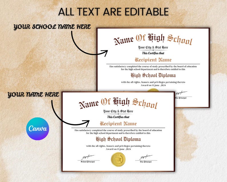 Editable High School Diploma Template, Home School Diploma, High School ...