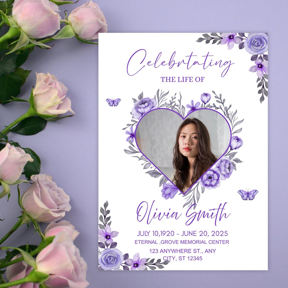 Purple Floral Funeral Announcement Template: Celebration of Life Invite ...