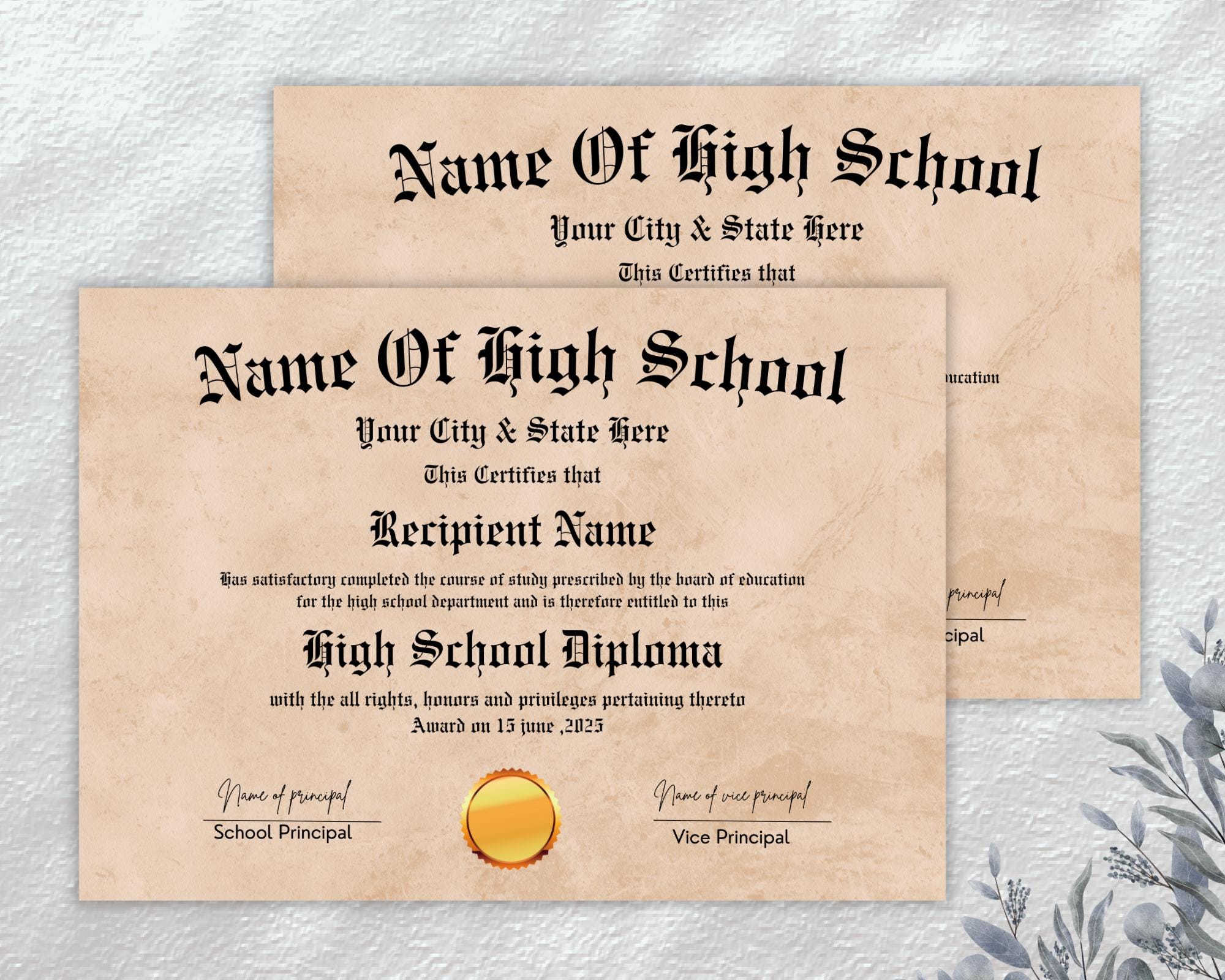 Editable High School Diploma Template, Printable Home School Diploma,high School Graduation ...