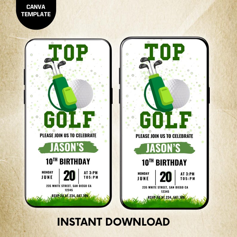Animated Golf Birthday Invitation: Editable Canva Template (digital ...