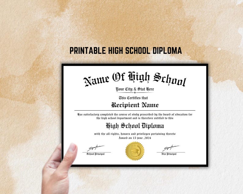Editable High School Diploma Template: Canva Customizable (digital ...