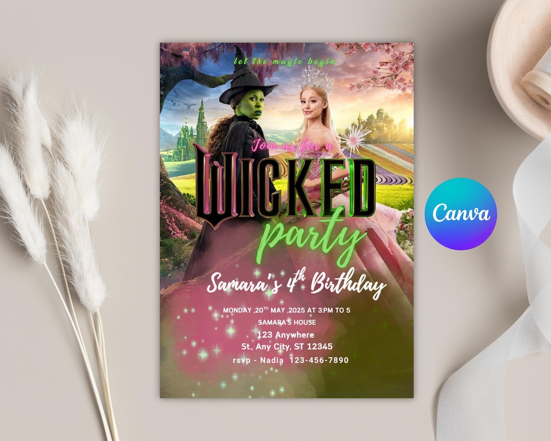 Editable Wicked Birthday Party Invitation: Canva Template (instant ...