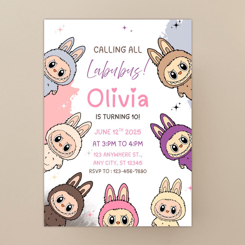 Labubu Birthday Party Invitation: Playful Printable Template (5x7 ...