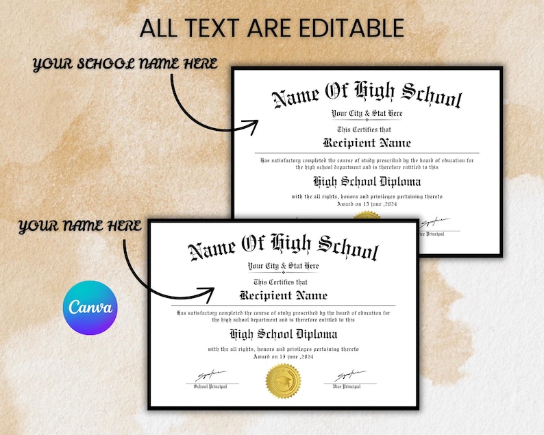 Editable High School Diploma Template, High School Diploma, Diploma ...