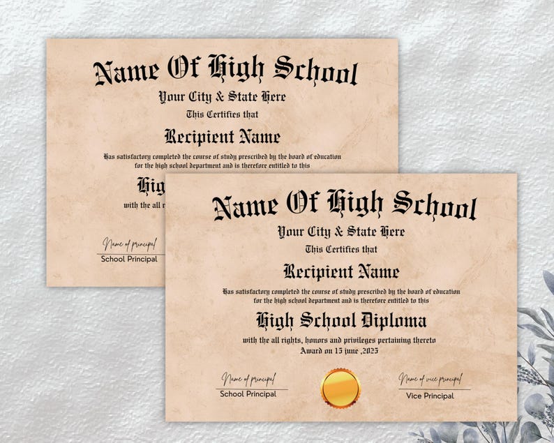 Editable High School Diploma Template, Printable Home School Diploma ...