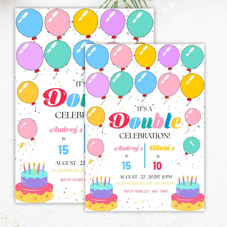 Printable Siblings Birthday Invitation, Double Birthday Party ...