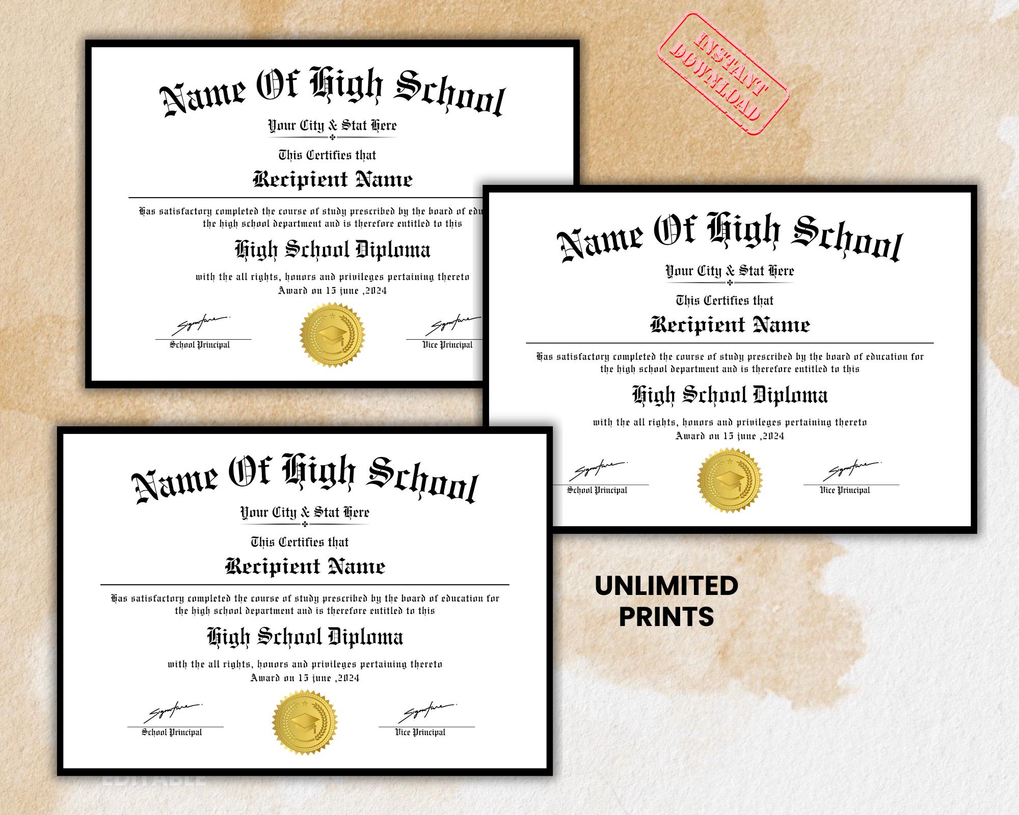 Editable High School Diploma Template, High School Diploma, Diploma ...