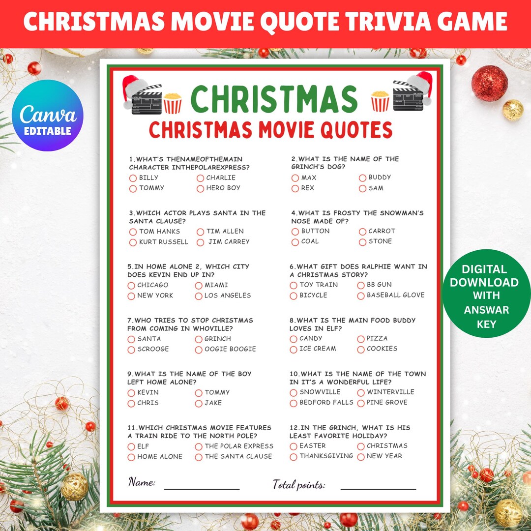 Christmas Movie Quote Trivia Game, Christmas Family Game, Office Party ...