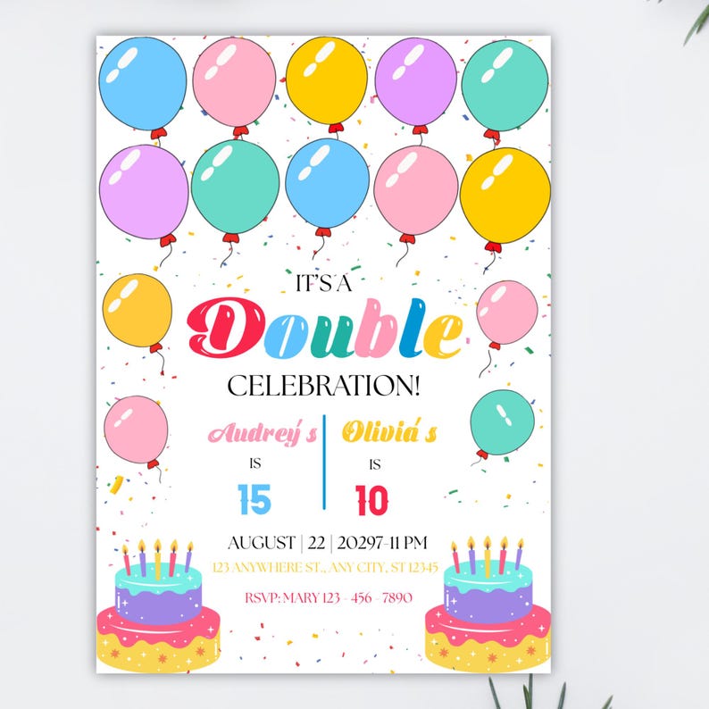Printable Siblings Birthday Invitation, Double Birthday Party ...