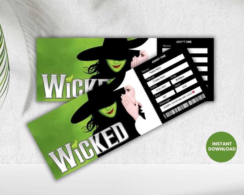 Printable Wicked Broadway Surprise Ticket Template (canva Editable) - Etsy