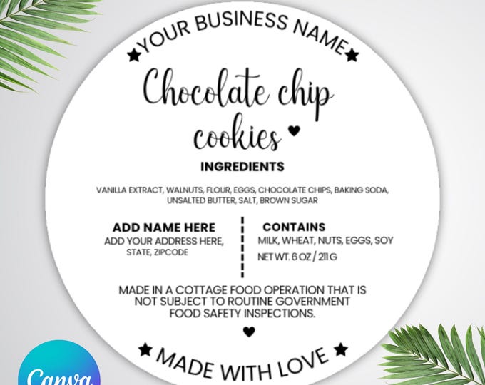Cottage Food Label, Cottage Baking Label, Printable Food Label, Home ...