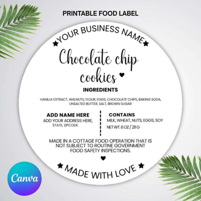Editable Cottage Food Label Template: DIY Bakery Stickers (canva ...