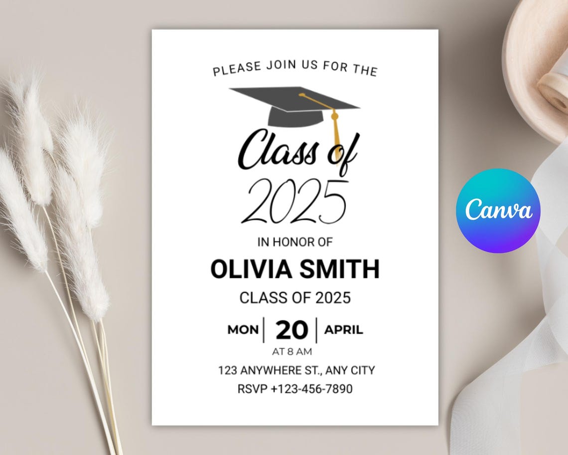 Graduation Party Invitation Template: Class of 2025, Canva Editable ...