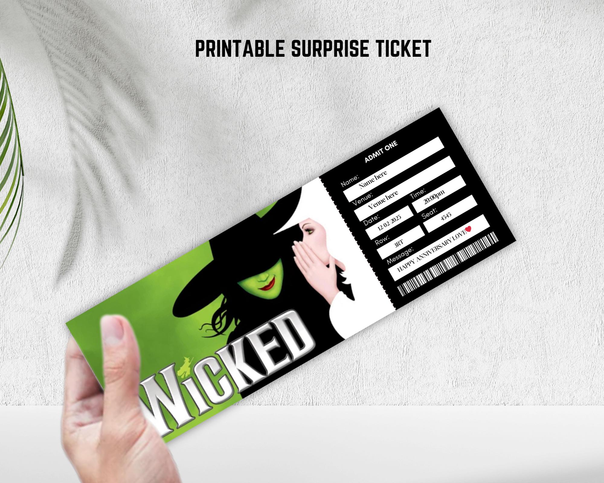 Printable Wicked Broadway Surprise Ticket Template (canva Editable) - Etsy