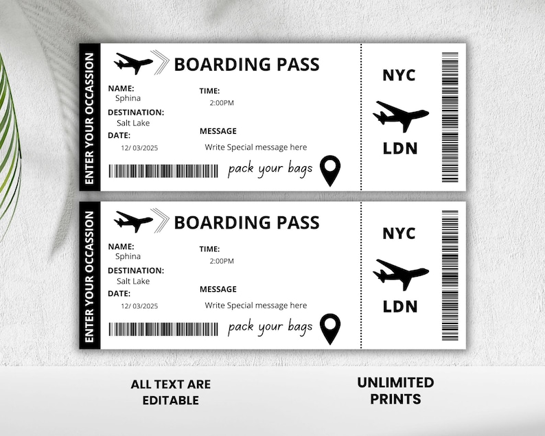 Editable Surprise Boarding Pass Template: Printable Airline Ticket ...