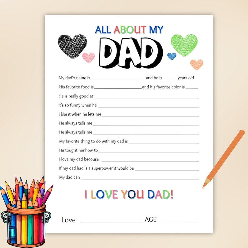 All About My Dad Printable Fathers Day Questionnaire, Diy Father’s Day ...