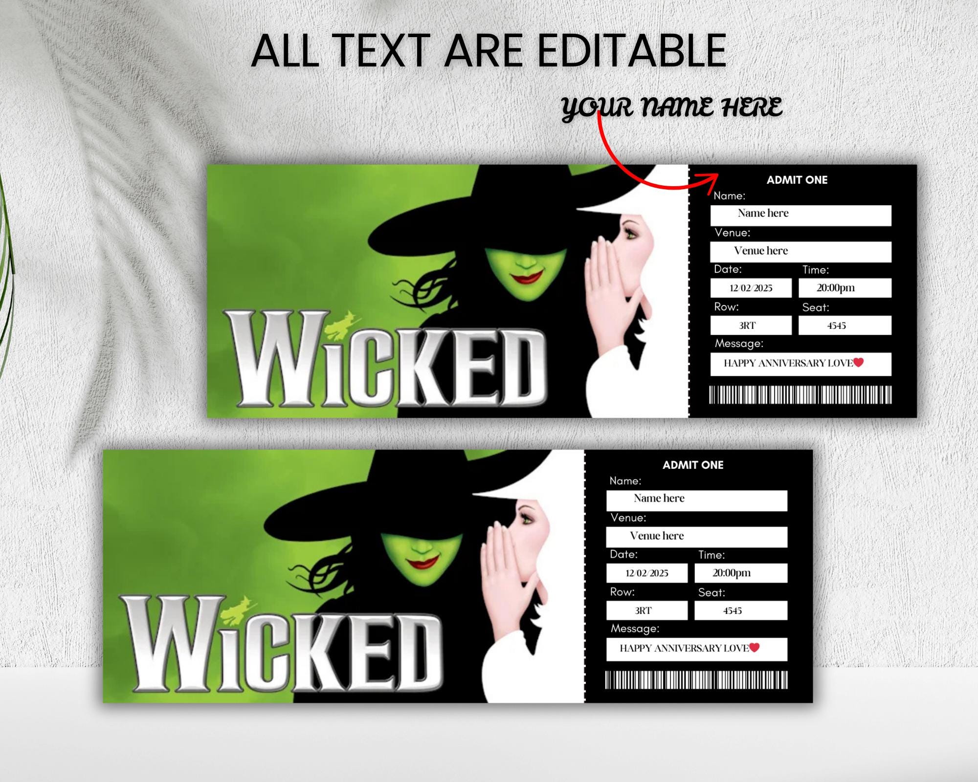 Printable Wicked Broadway Surprise Ticket Template (canva Editable) - Etsy