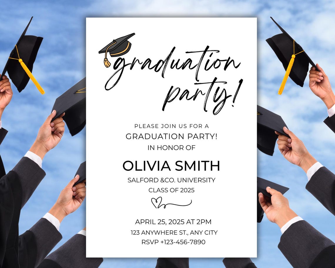 Graduation Party Invitation Template: Class of 2025, Printable Canva ...