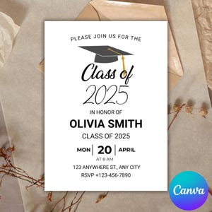 Graduation Party Invitation Template: Class of 2025, Canva Editable ...