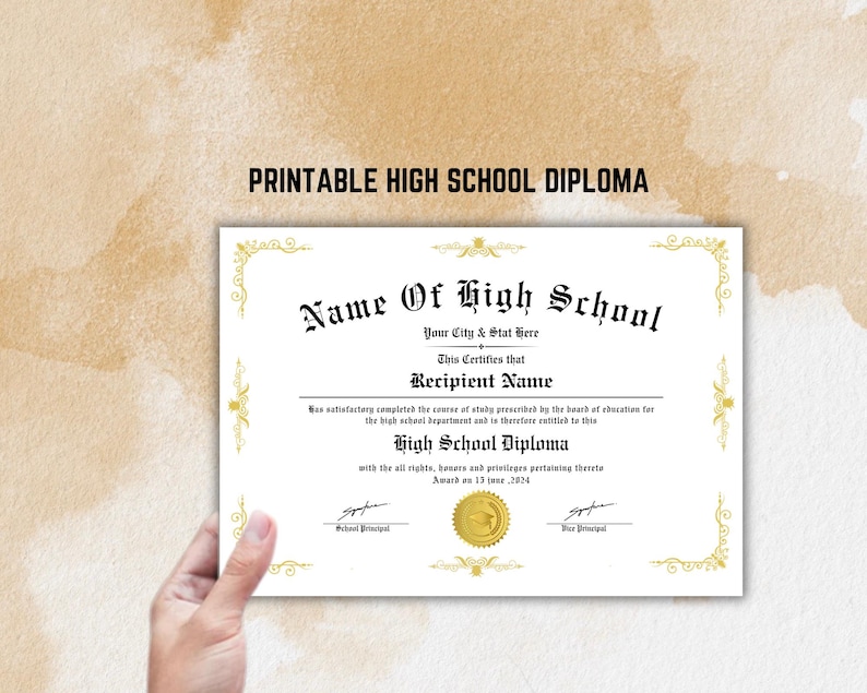 Printable High School Diploma Template: Editable Canva Design (digital ...