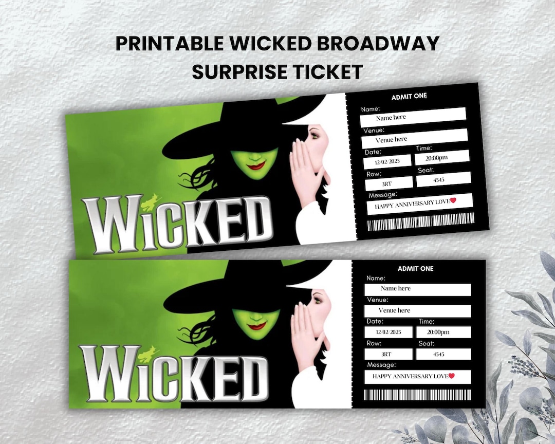 Printable Wicked Broadway Surprise Ticket Template (canva Editable) - Etsy