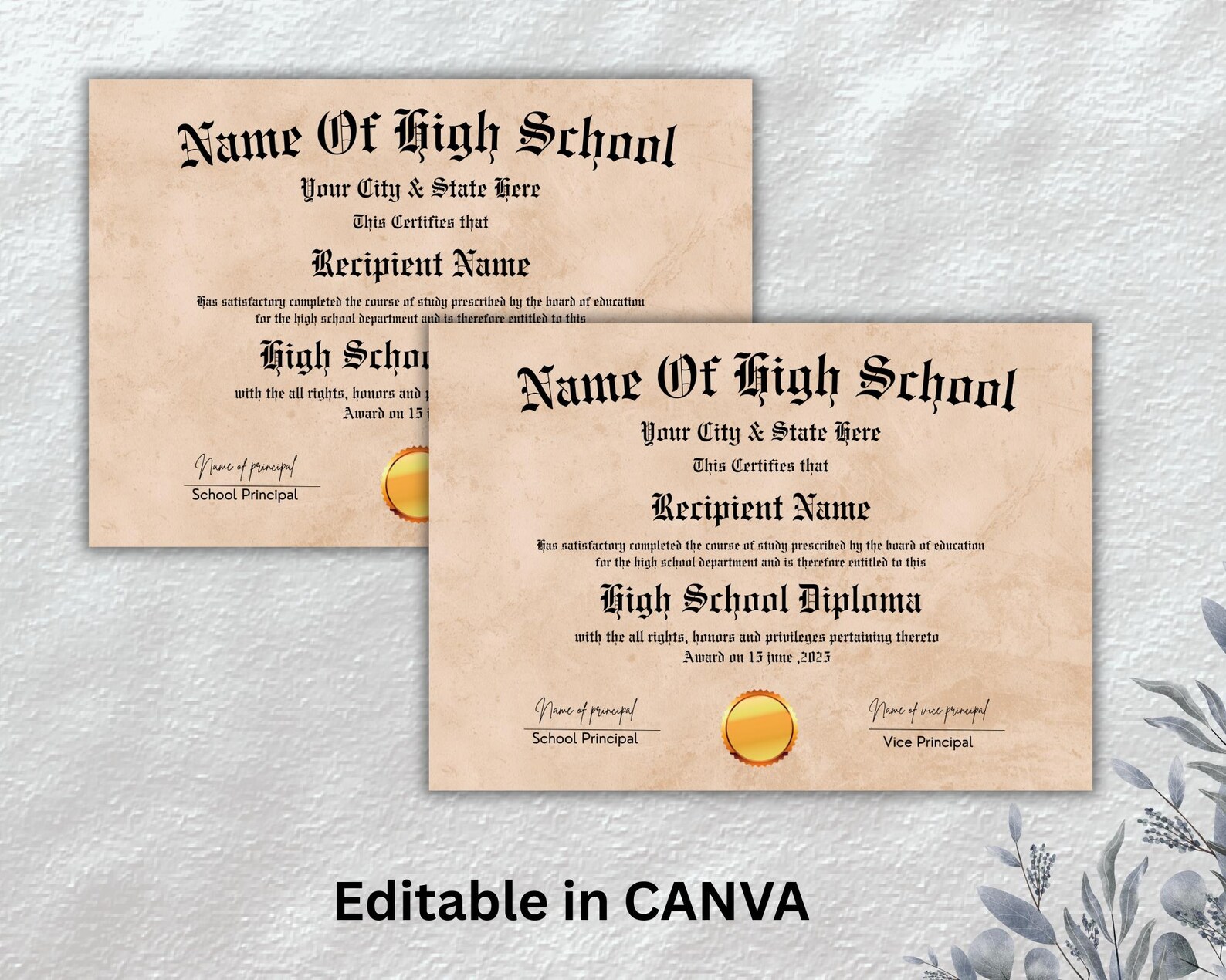 Editable High School Diploma Template, Printable Home School Diploma ...