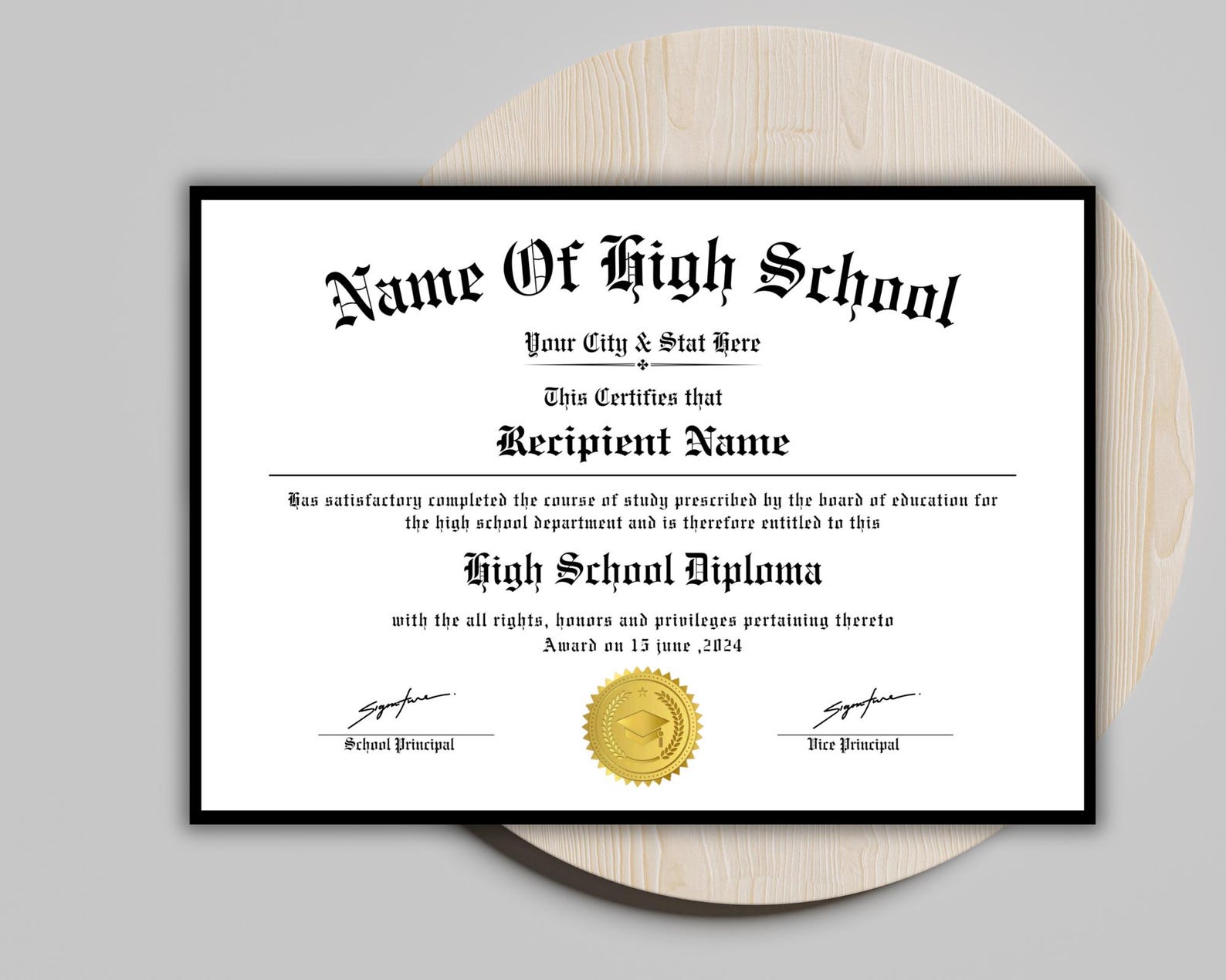 Editable High School Diploma Template: Canva Customizable (digital ...