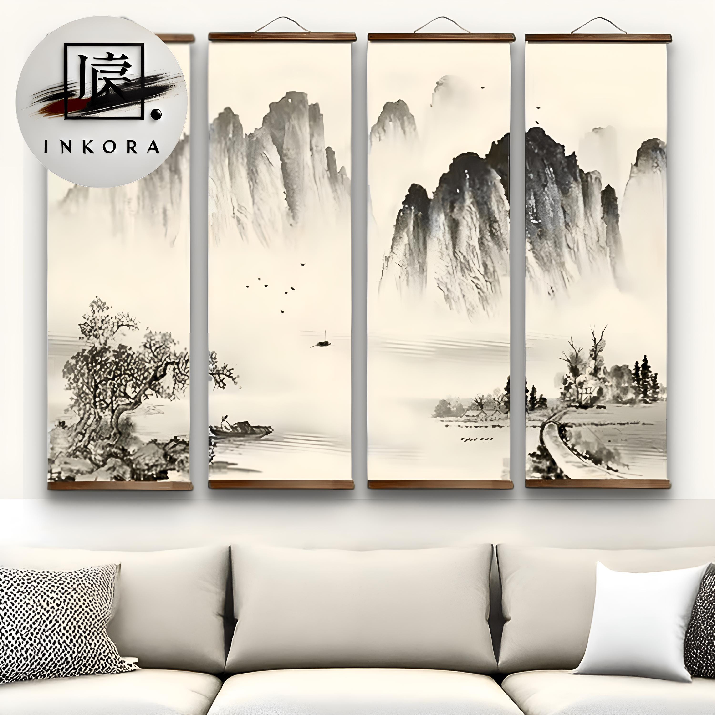 Chinese Scroll Wall Art, Traditional Asian Decor, Framed Canvas Hanging ...