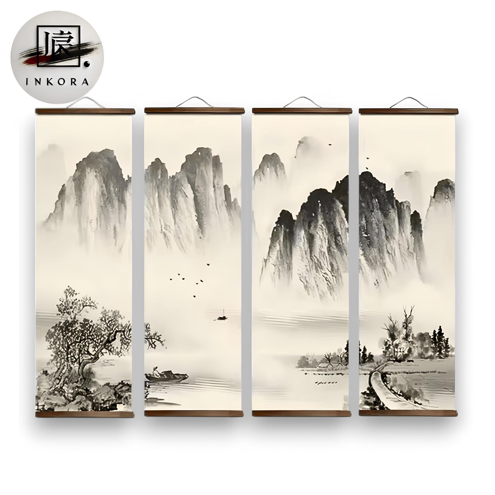 Chinese Scroll Wall Art, Traditional Asian Decor, Framed Canvas Hanging ...