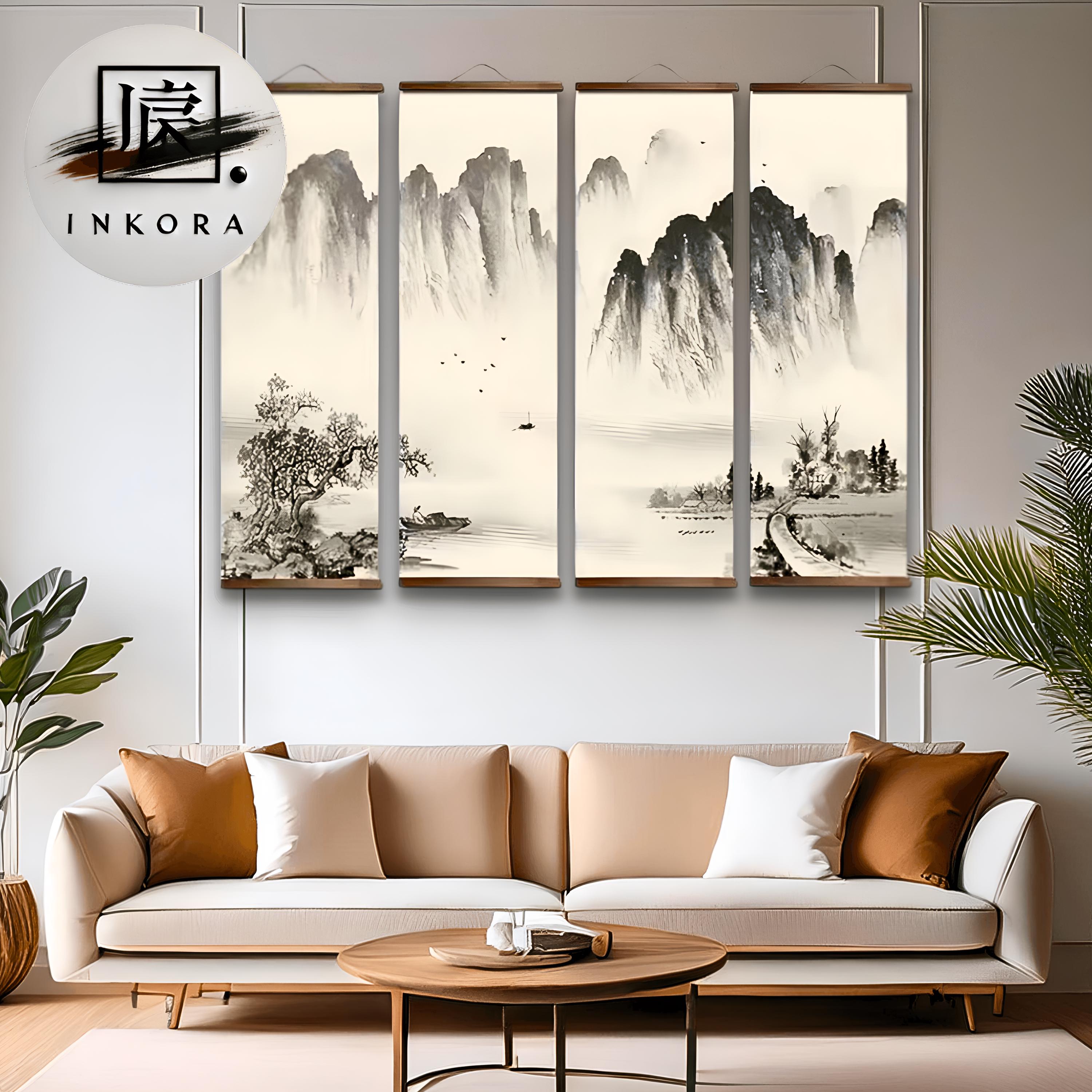Chinese Scroll Wall Art, Traditional Asian Decor, Framed Canvas Hanging ...