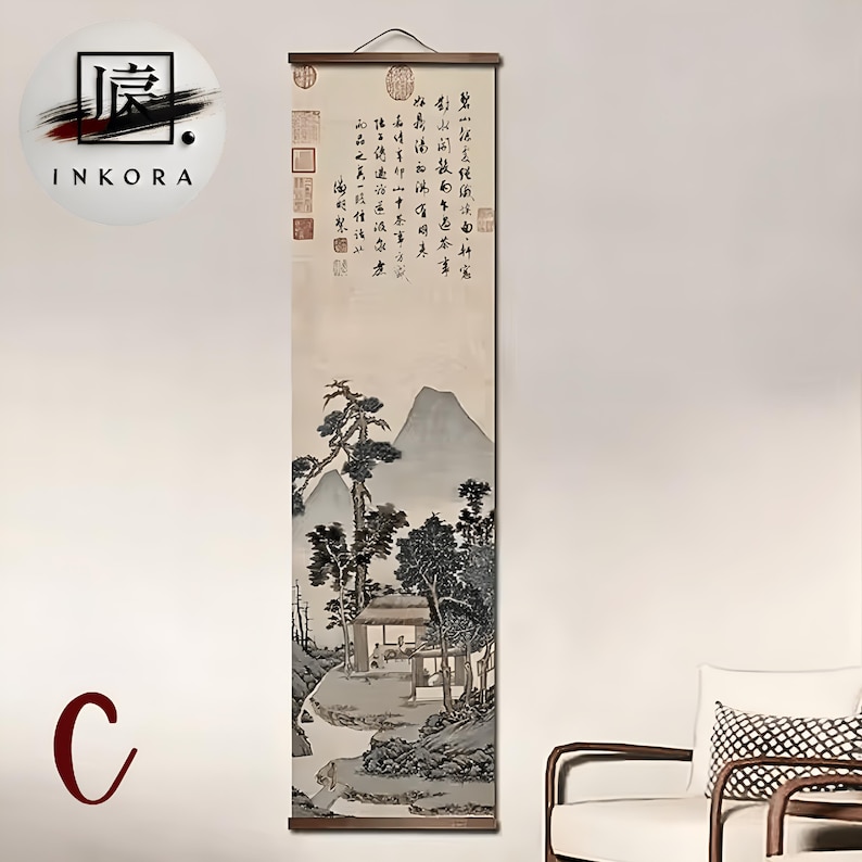Chinese Scroll Wall Art, Traditional Asian Decor, Framed Canvas Hanging ...