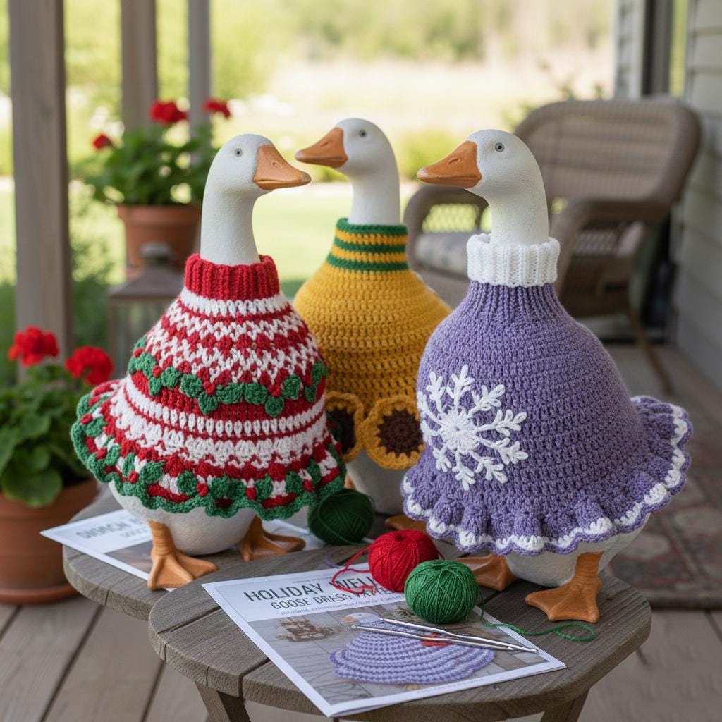 Porch Goose Dress Pattern Crochet, DIY Lawn Goose Outfit, Crochet Goose ...