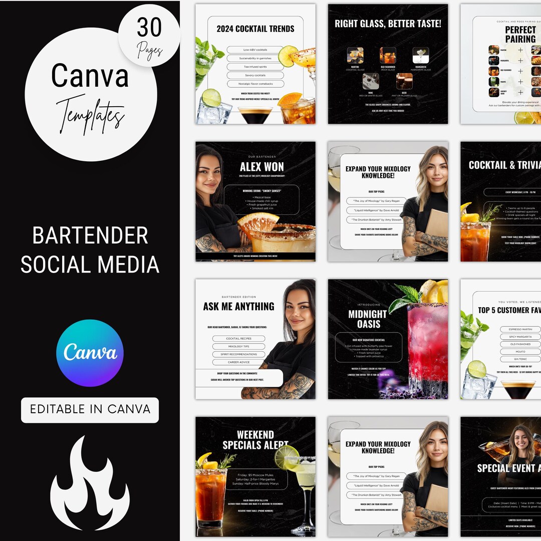 Bartender Posts, Bar Social Media Posts, Editable Bartender Templates ...
