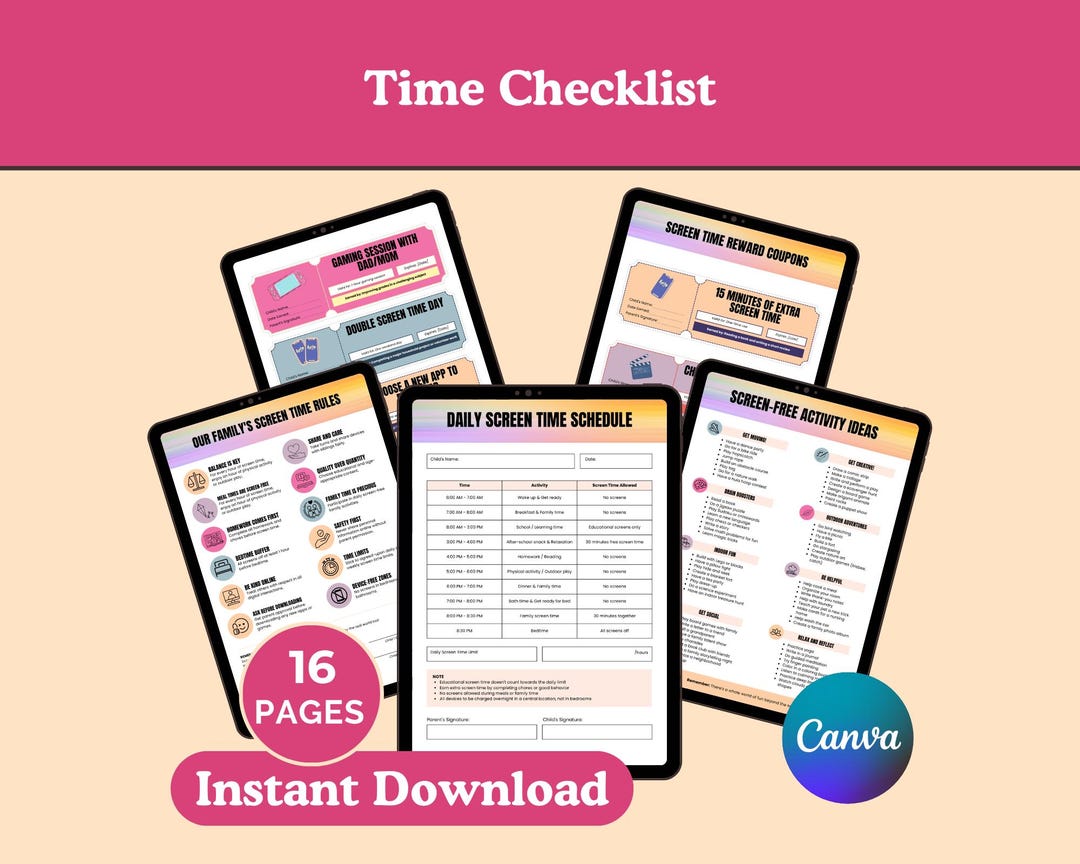 Summer Screen Time Checklist Canva Template, Kids Chore Chart (digital ...