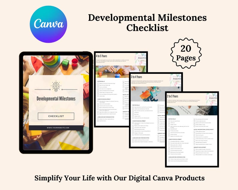 Child Development Milestones Checklist | Editable Canva Template ...