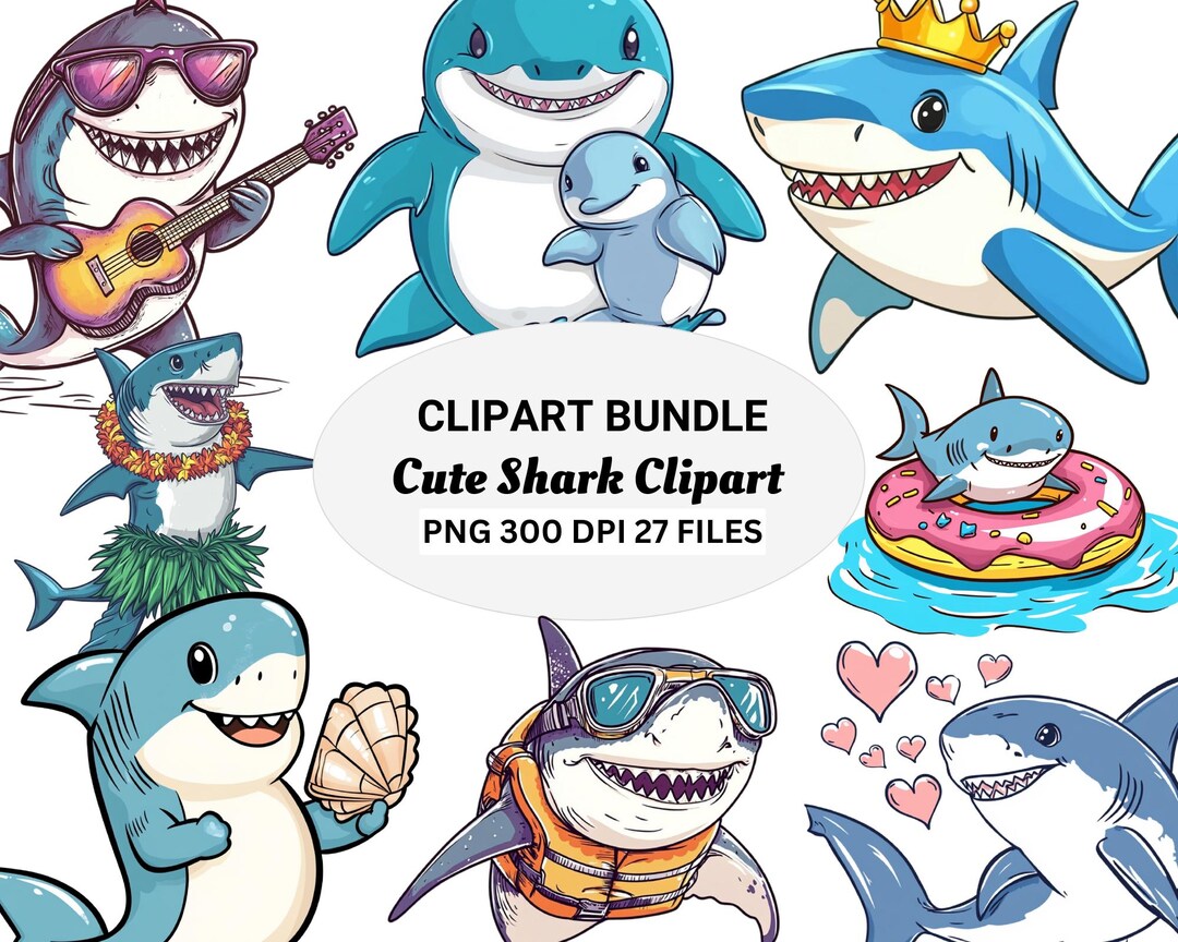 Shark Png, Cute Shark Clipart Bundle, Under the Sea Png, Shark ...