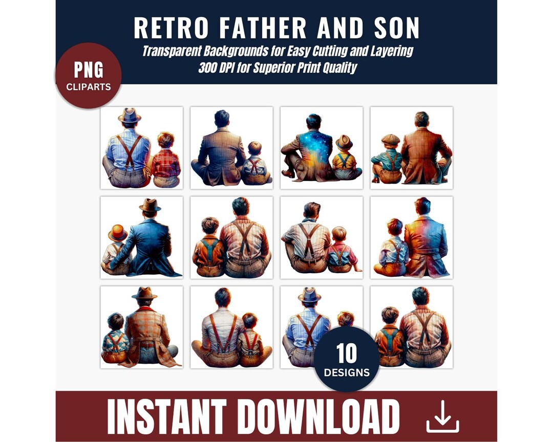 Watercolor Father and Son Clipart: Superhero Dad PNG Bundle (digital ...