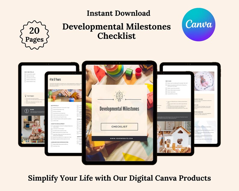 Child Development Milestones Checklist | Editable Canva Template ...