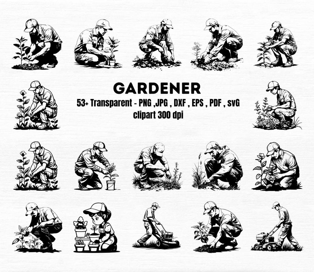 Gardener SVG Bundle: Lawn Care, Planting & Houseplant Clipart (digital ...