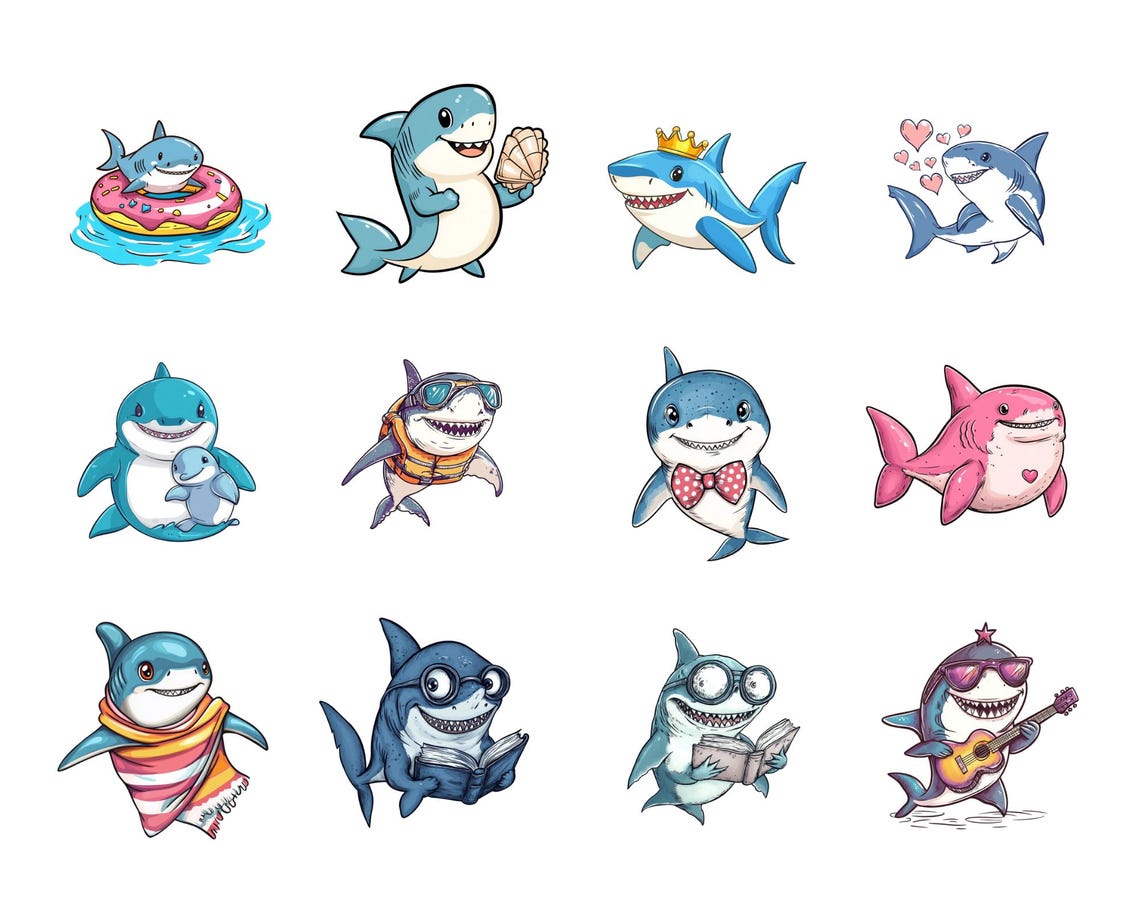 Shark Png, Cute Shark Clipart Bundle, Under the Sea Png, Shark ...