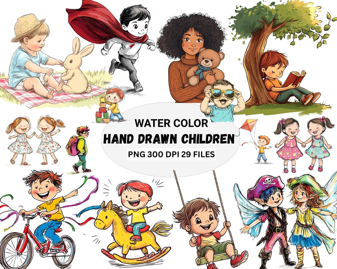 Watercolor Kids Clipart | Hand-drawn Children Illustrations (PNG ...