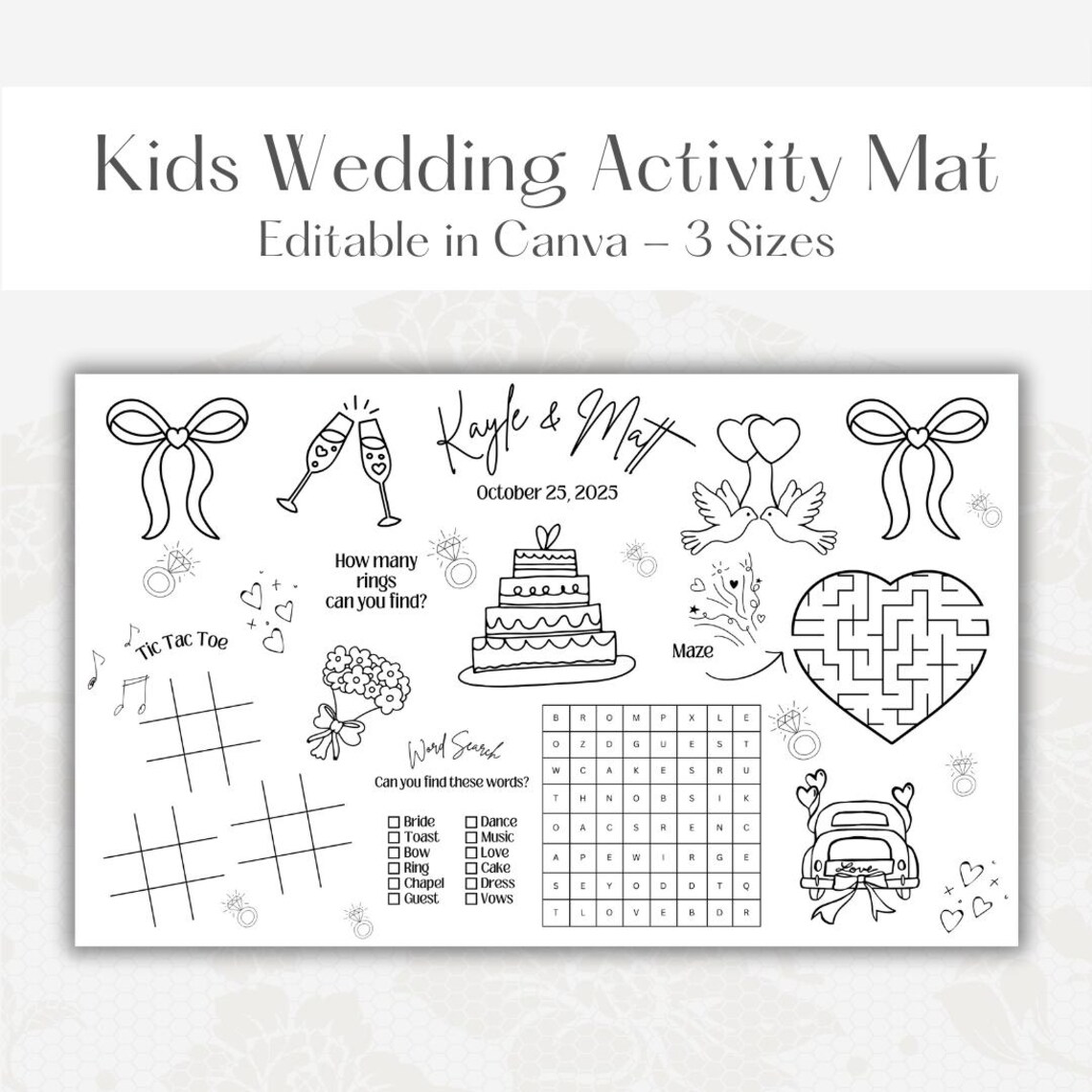 Kids Wedding Activity Mat – Printable Reception Entertainment for ...