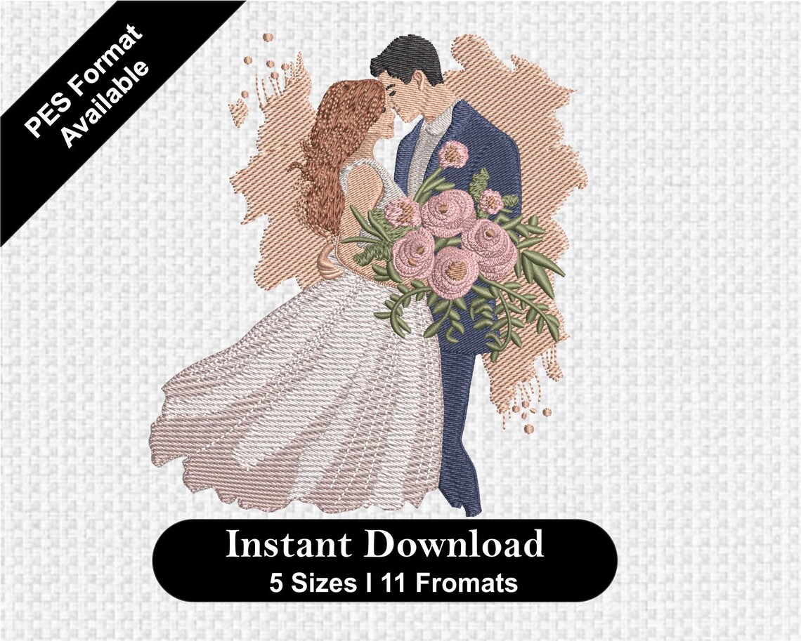 Couple Wedding Machine Embroidery Design, Digital Machine Embroidery ...