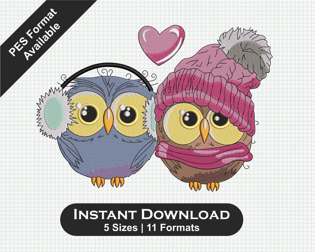 Cute Winter Owls Embroidery Design – Love Owls With Hat & Scarf Machine ...