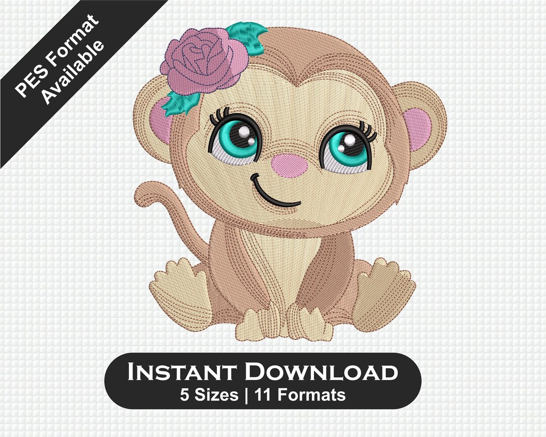 Baby Monkey Embroidery Design: Safari Animal With Bandana (instant ...