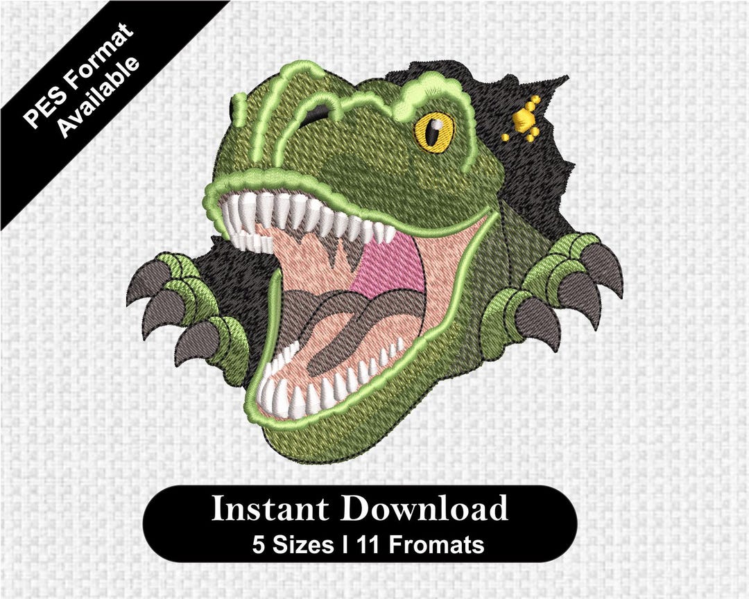 T-rex Machine Embroidery Design - Dinosaur Embroidery Files - 5 Sizes ...